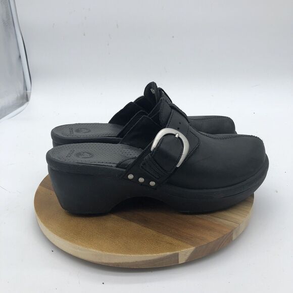 CROCS | Shoes | Crocs Cobbler Clogs Womens 8 Black Leather Buckle Strap ...